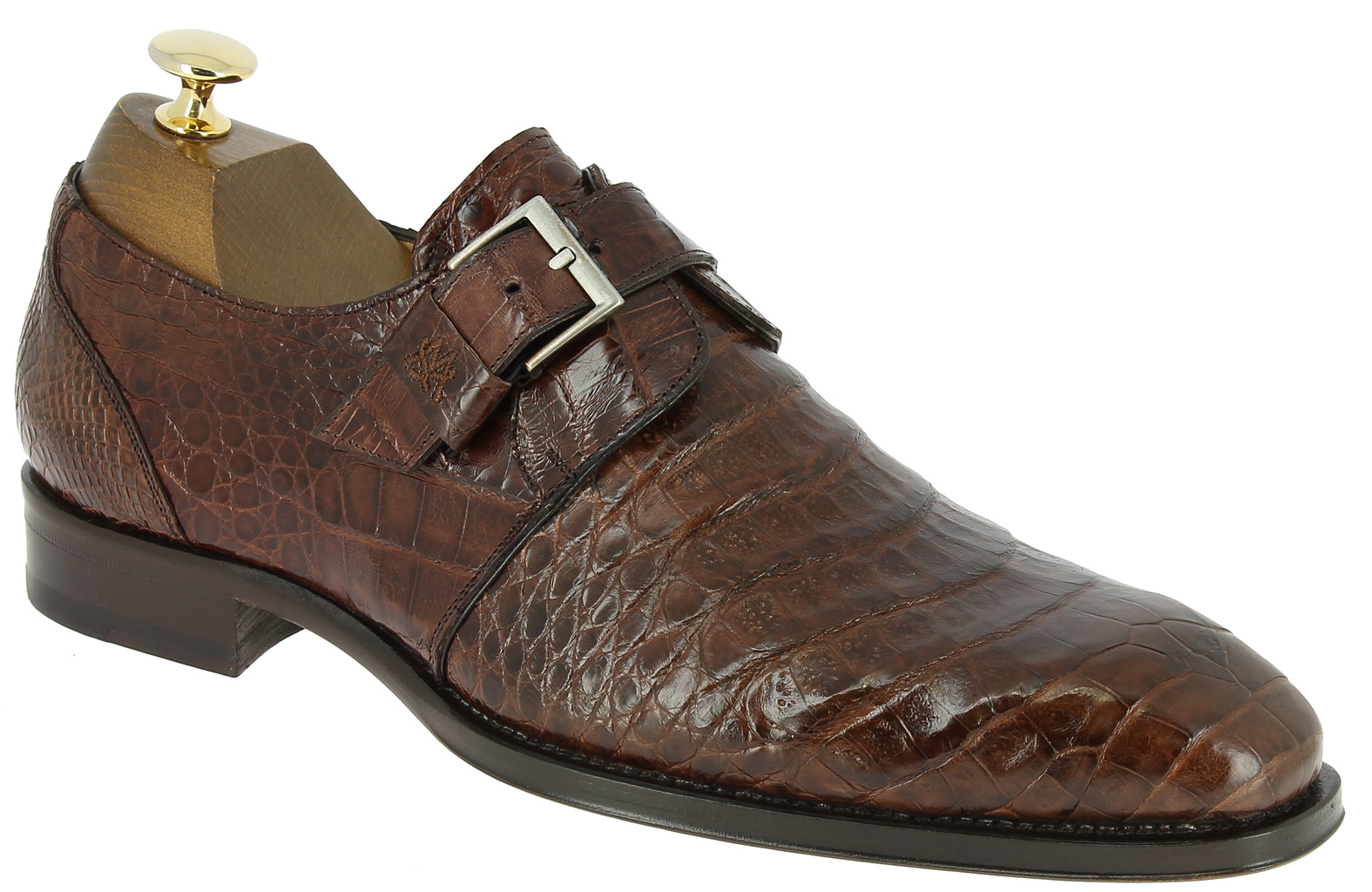 Monk strap shoe Mezlan 4312 genuine cognac crocodile - Center 51