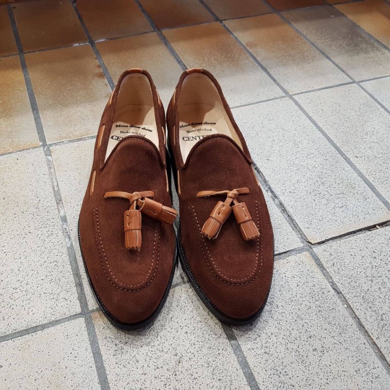 Mocassin à pompons Center 51 3136 Will daim tabac pompons cuir marron