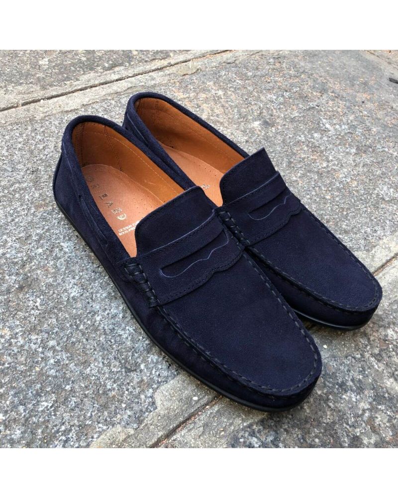 Orland 1633 - Mocassin Souple Semelle Gomme Daim Marine | Style Jeune ...