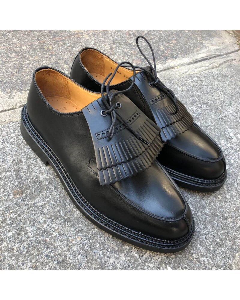 John Mendson Triple Sole Derby 14300 Black Leather Fringed