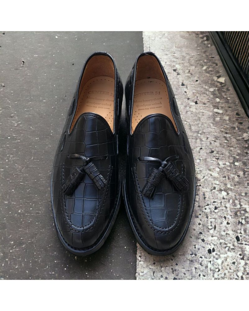 John Mendson Mocassin 14305 Cuir Façon Croco Noir