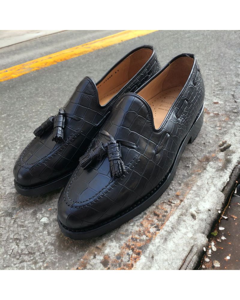 John Mendson Mocassin 14305 Cuir Façon Croco Noir