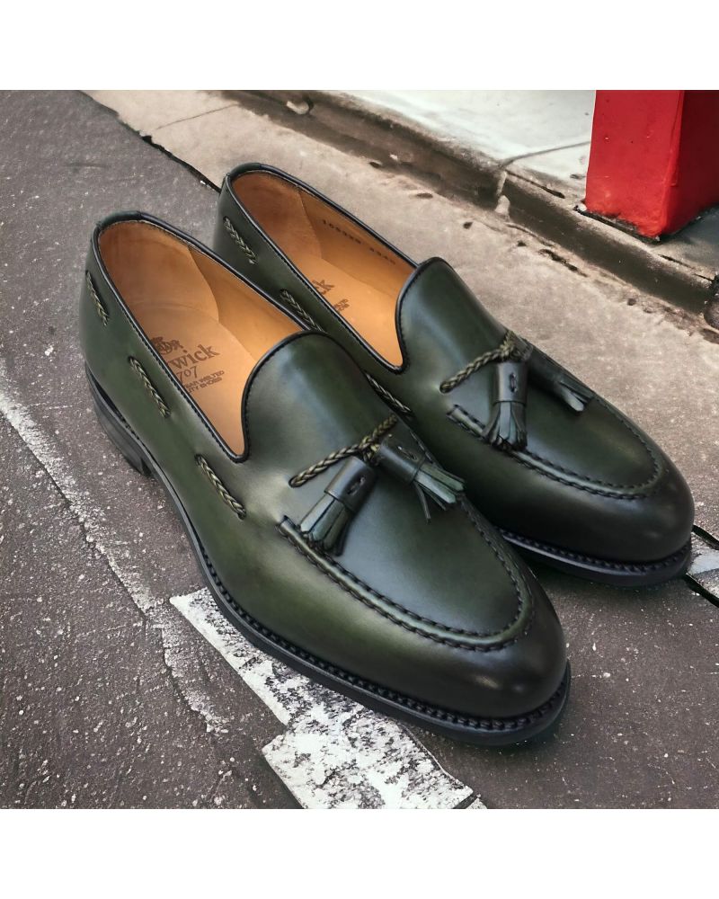 Berwick Mocassin à Pompons 4340, Cuir Vert, Goodyear