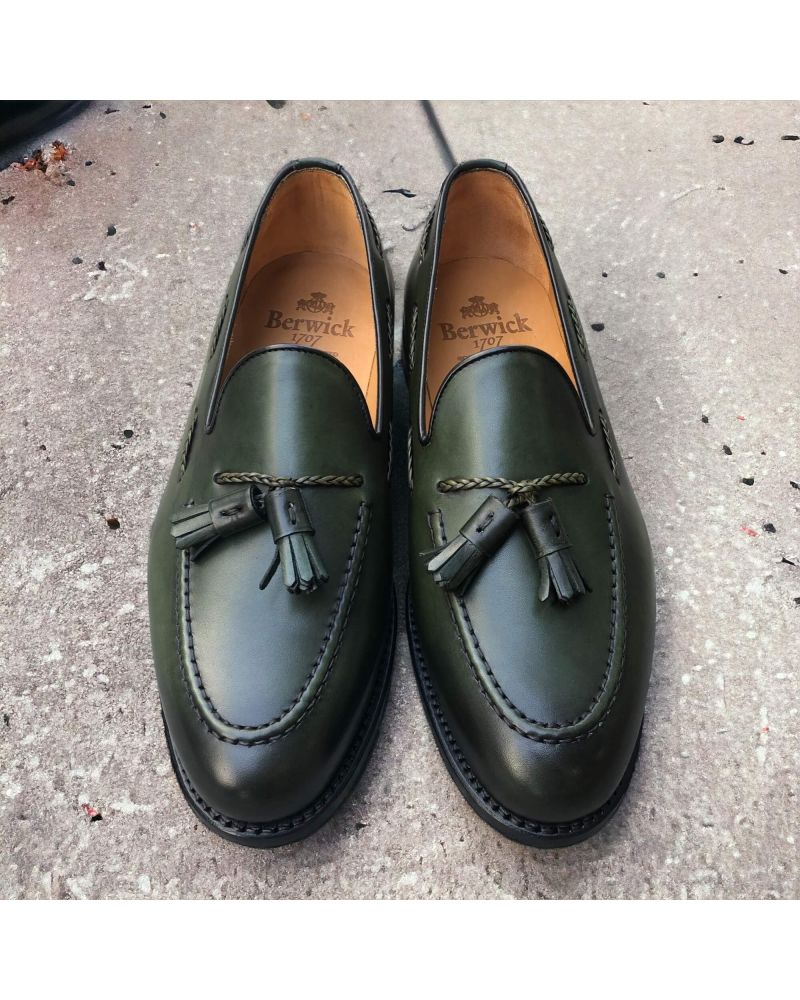 Berwick Mocassin à Pompons 4340, Cuir Vert, Goodyear