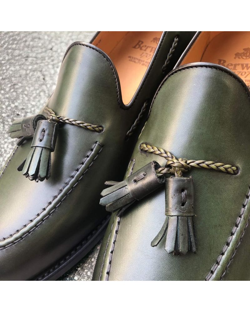 Berwick Mocassin à Pompons 4340, Cuir Vert, Goodyear
