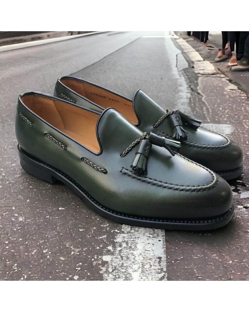 Berwick Mocassin à Pompons 4340, Cuir Vert, Goodyear