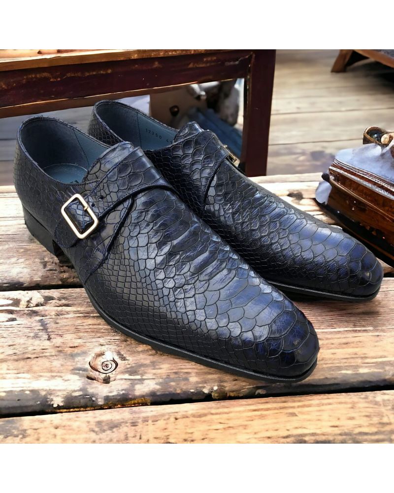Center 51 Buckle Shoe 12250 Tony Navy Python Print Leather