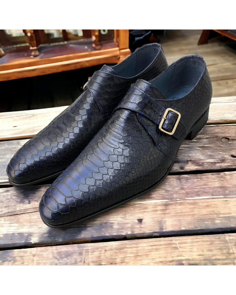 Center 51 Buckle Shoe 12250 Tony Navy Python Print Leather