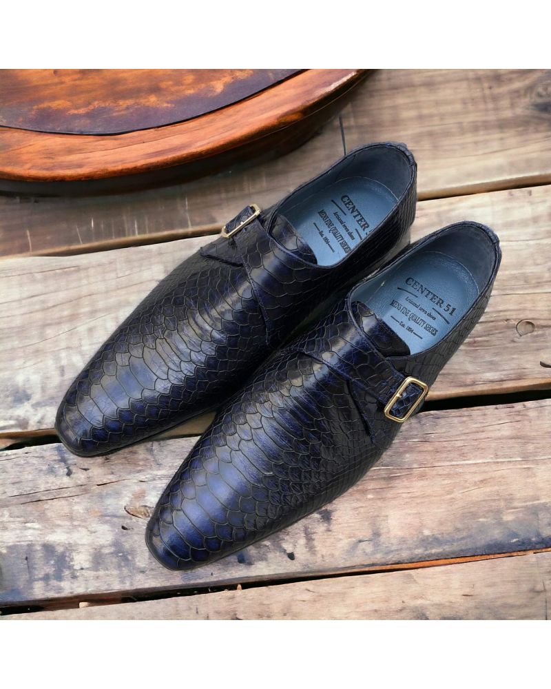 Center 51 Buckle Shoe 12250 Tony Navy Python Print Leather