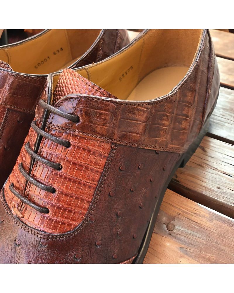 Mezlan 50001 brown Mixed Croco Lizard ostrich Oxfords