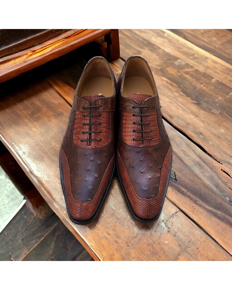 Mezlan 50001 brown Mixed Croco Lizard ostrich Oxfords