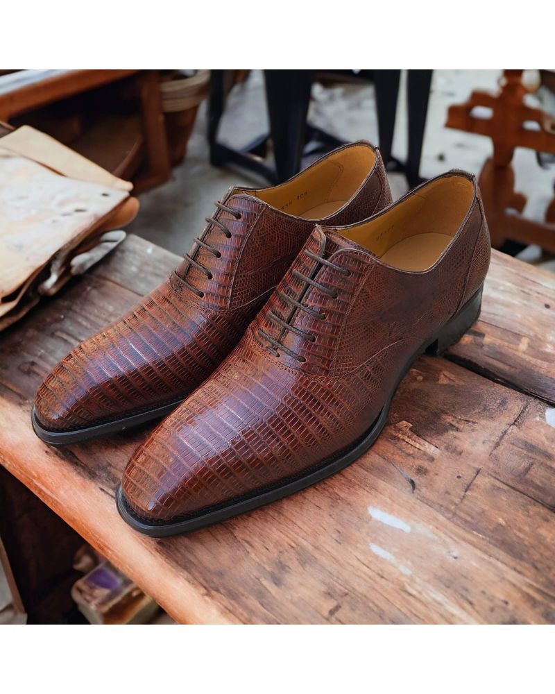 Mezlan Richelieu 4338 Genuine Lizard Cognac Blake Stitched