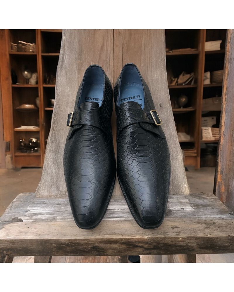 Center 51 Buckle Shoe 12250, Black Python print Leather