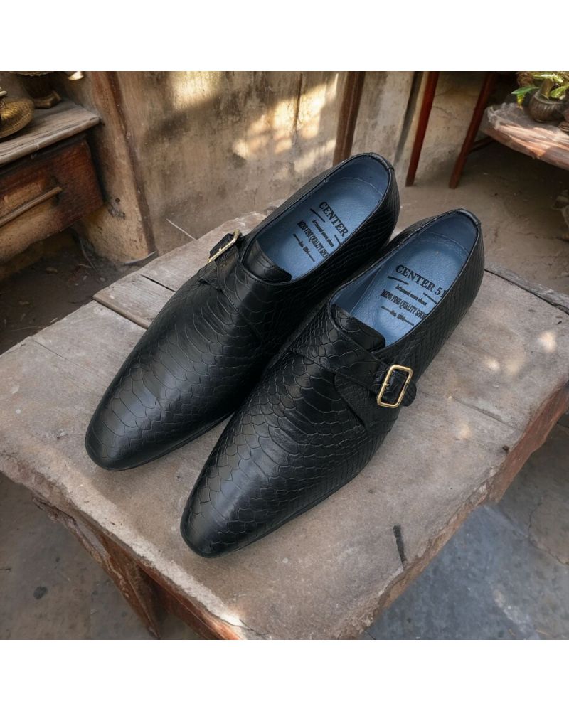Center 51 Buckle Shoe 12250, Black Python print Leather