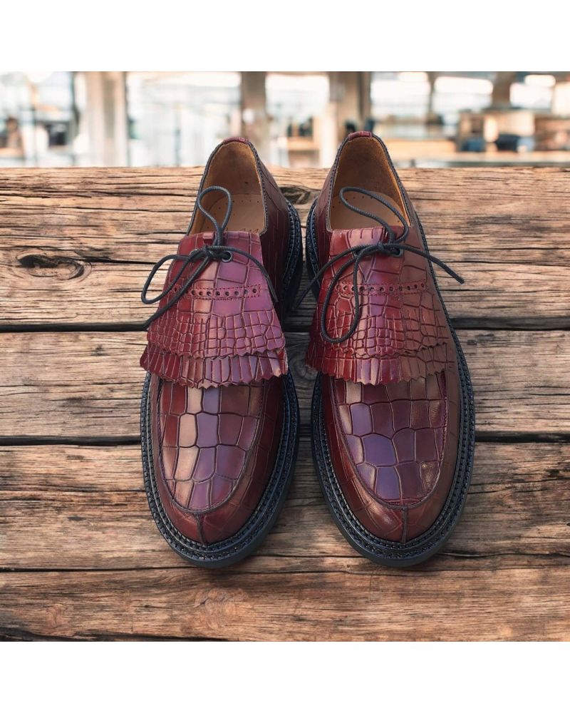 Derbie Triple Semelle 14300 Croco Bordeaux | John Mendson