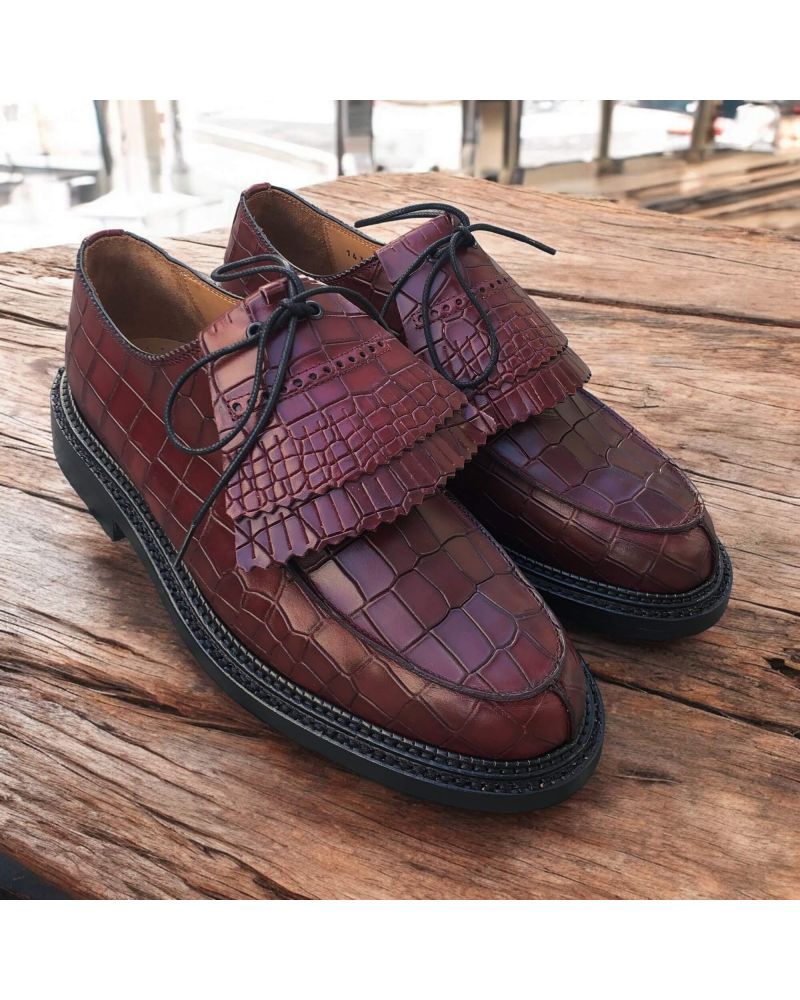 Derbie Triple Semelle 14300 Croco Bordeaux | John Mendson