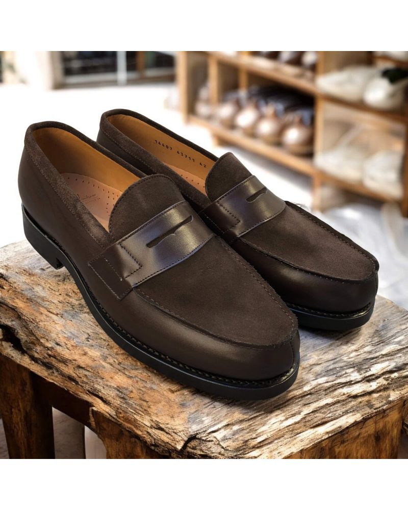 John Mendson Mocassin 14407, cuir marron et daim marron