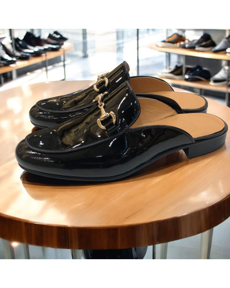 Center 51 Mule Mocassin en cuir vernis noir - Élégance