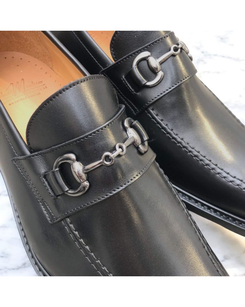 Metal Bar Moccasin 14804 Black Leather | Elegance and Refinement | John ...