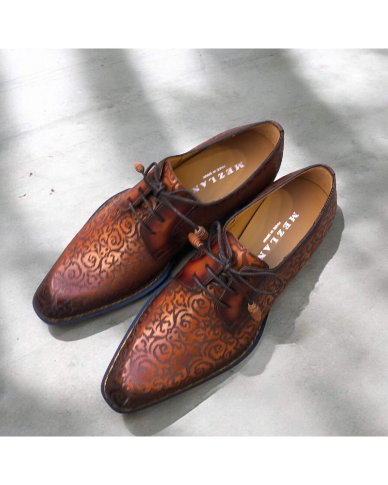Mezlan Derbie 21039, Cuir Marron Structuré, Cousu Blake