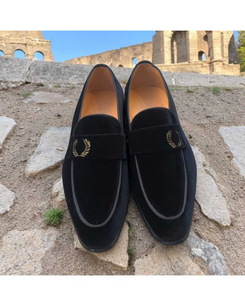Mocassin Caesar brodé couronne laurier, velours noir | Classico